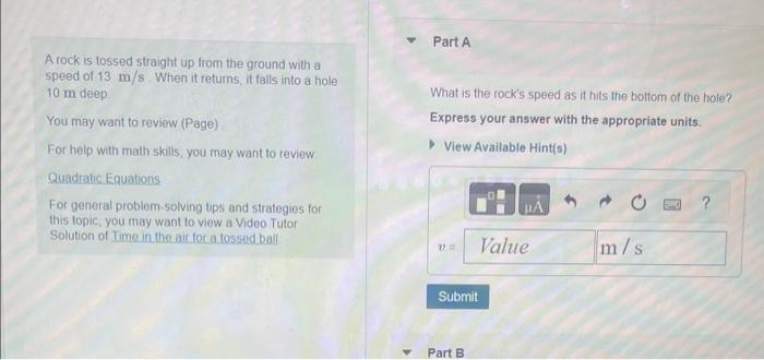 Solved A rock is tossed straight up from the ground with a | Chegg.com