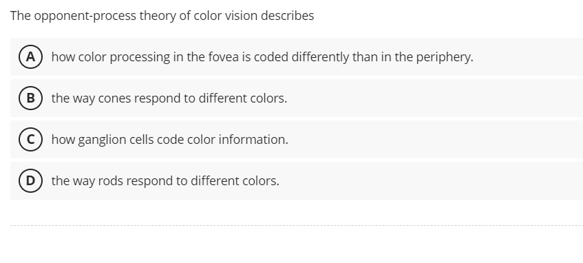 Solved The opponent-process theory of color vision | Chegg.com