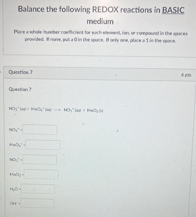 Solved Balance the following redox reactions in basic | Chegg.com