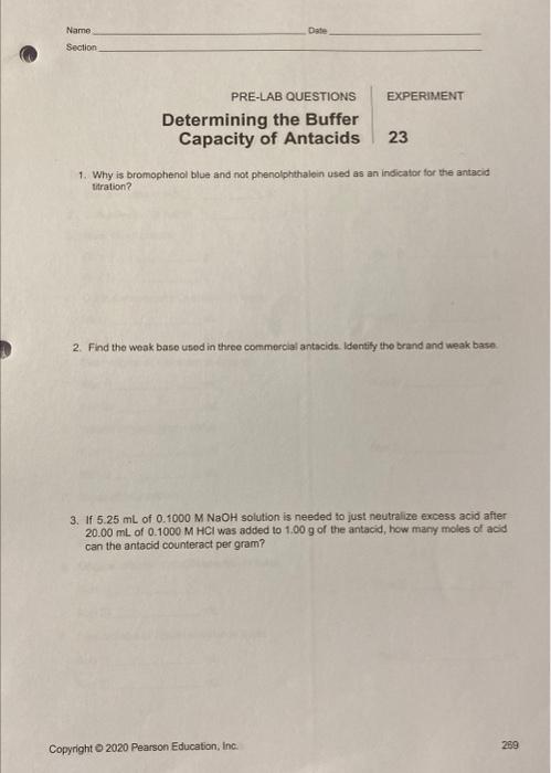 Solved Name Date Section \begin{tabular}{r|c} PRE-LAB | Chegg.com