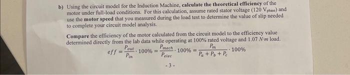 Solved b) Using the circuit model for the Induction Machine, | Chegg.com