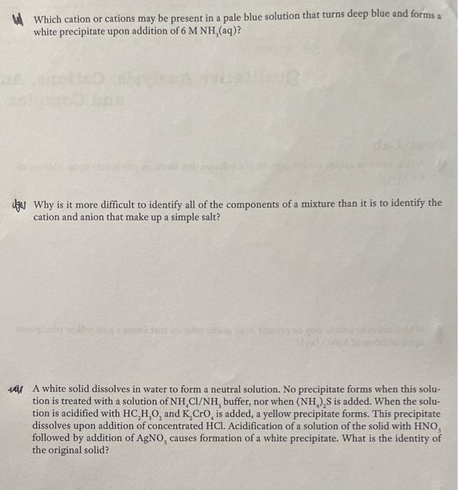 Solved Which cation or cations may be present in a pale blue | Chegg.com
