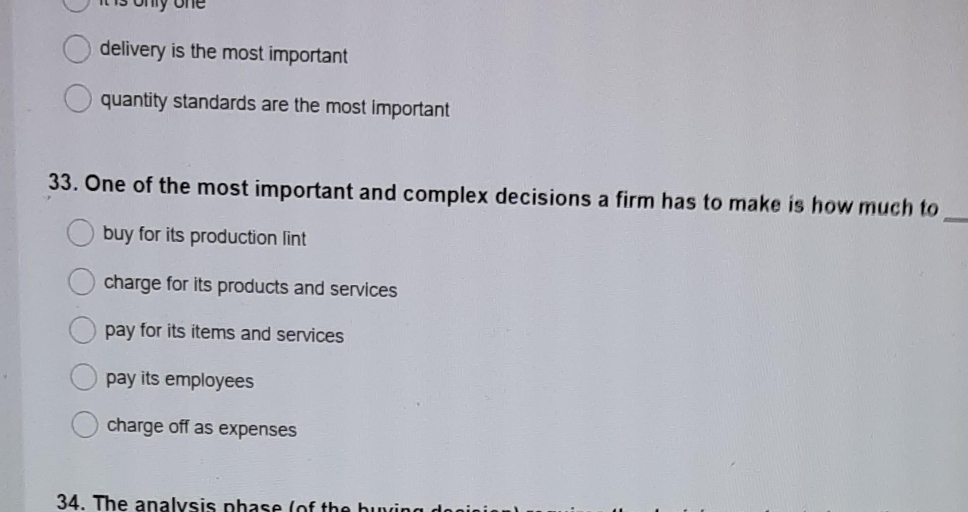 Solved delivery is the most important quantity standards are | Chegg.com