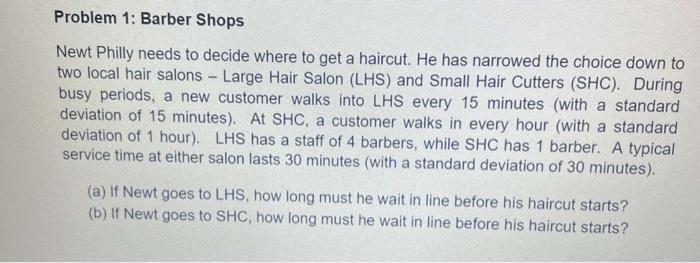 Solved Problem 1: Barber Shops Newt Philly needs to decide | Chegg.com