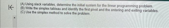 Solved (A) Using slack variables, determine the initial | Chegg.com