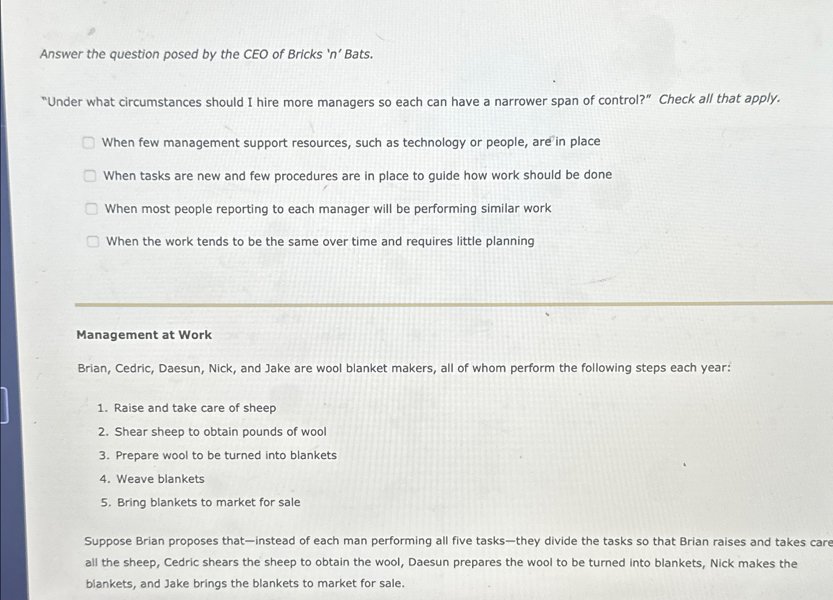 Solved Answer the question posed by the CEO of Bricks ' n ' | Chegg.com