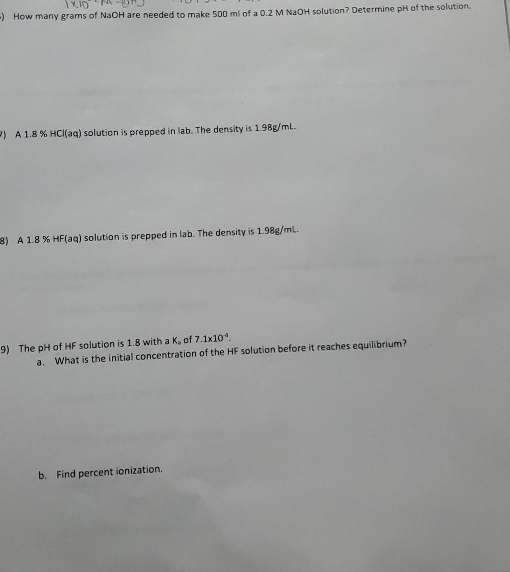 Solved 1 X10 ) How many grams of NaOH are needed to make 500 | Chegg.com