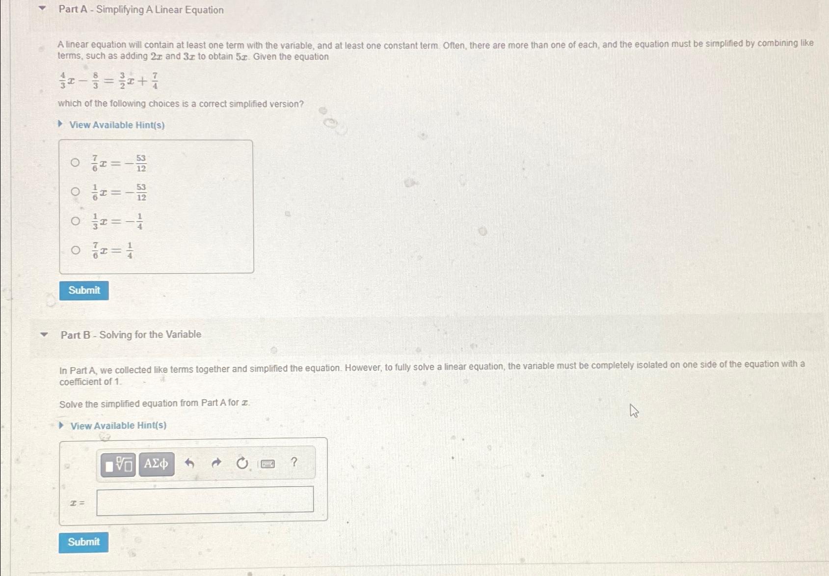 Solved Part A - ﻿Simplifying A Linear EquationA linear | Chegg.com