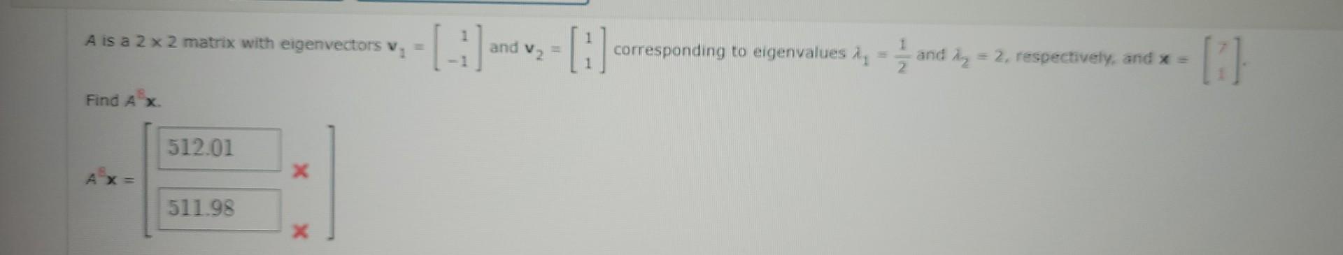 Solved A is a 2×2 matrix with eigenvectors v1=[1−1] and | Chegg.com