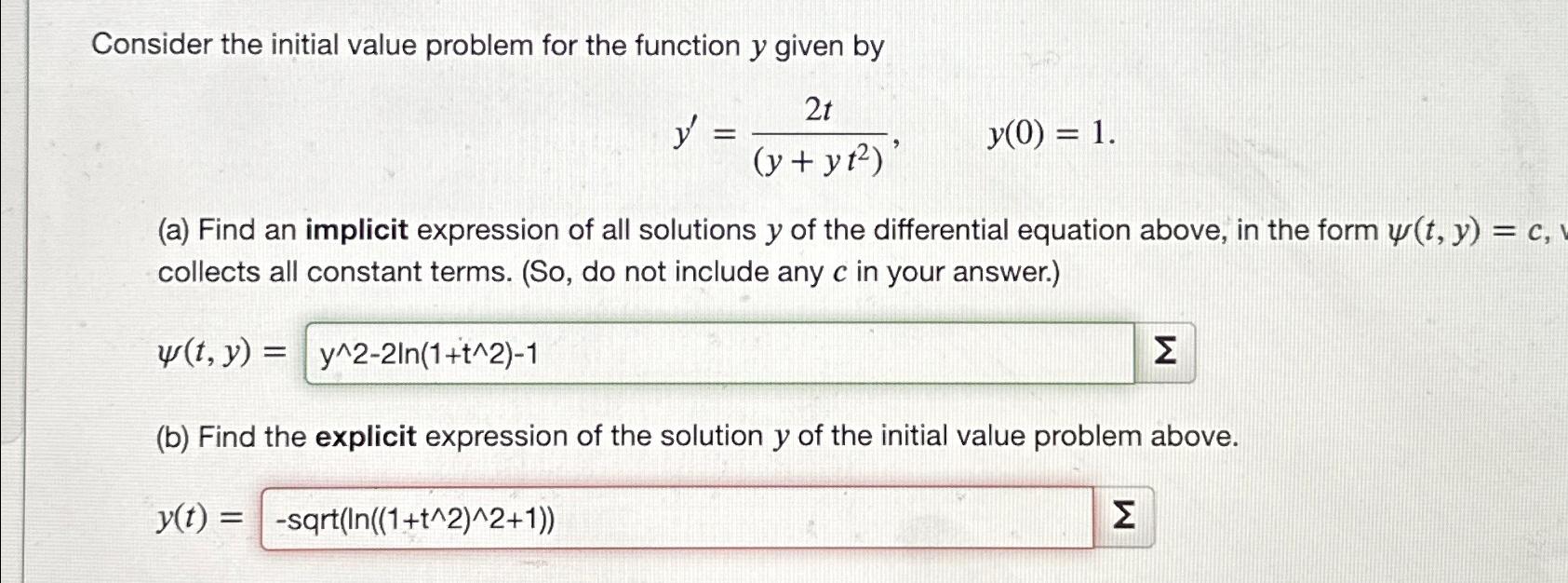 Solved Consider the initial value problem for the function y | Chegg.com