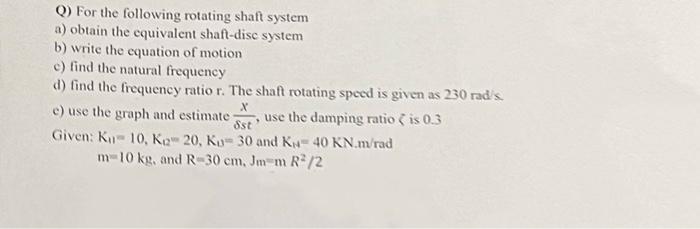 Q) For the following rotating shaft system a) obtain | Chegg.com
