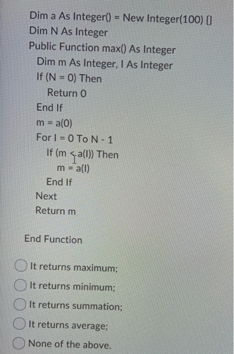 Solved Dim A As Integer New Integer100 Dim N As 