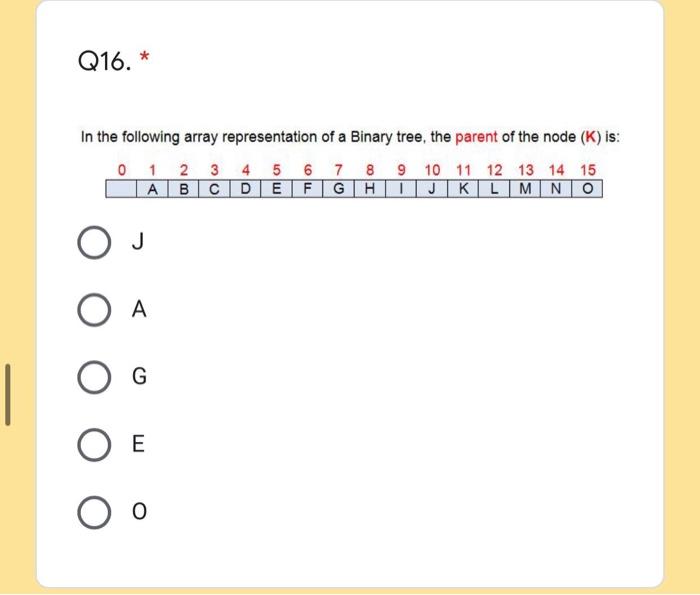 Solved Q16. * In the following array representation of a | Chegg.com