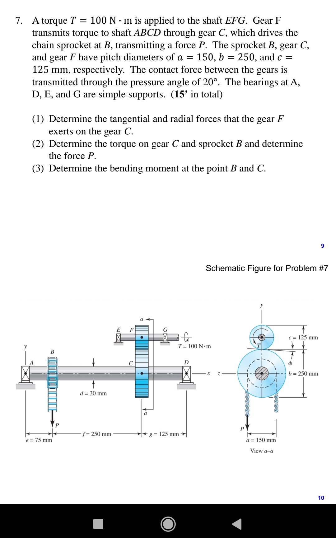 Solved A torque T=100N*m ﻿is applied to the shaft EFG. Gear | Chegg.com