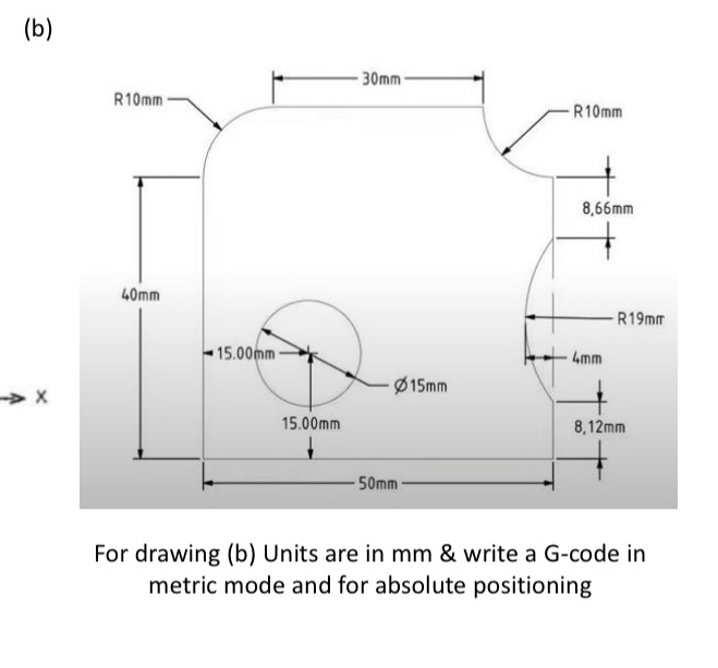 Solved For drawing (b) ﻿Units are in mm & write a G-code in | Chegg.com