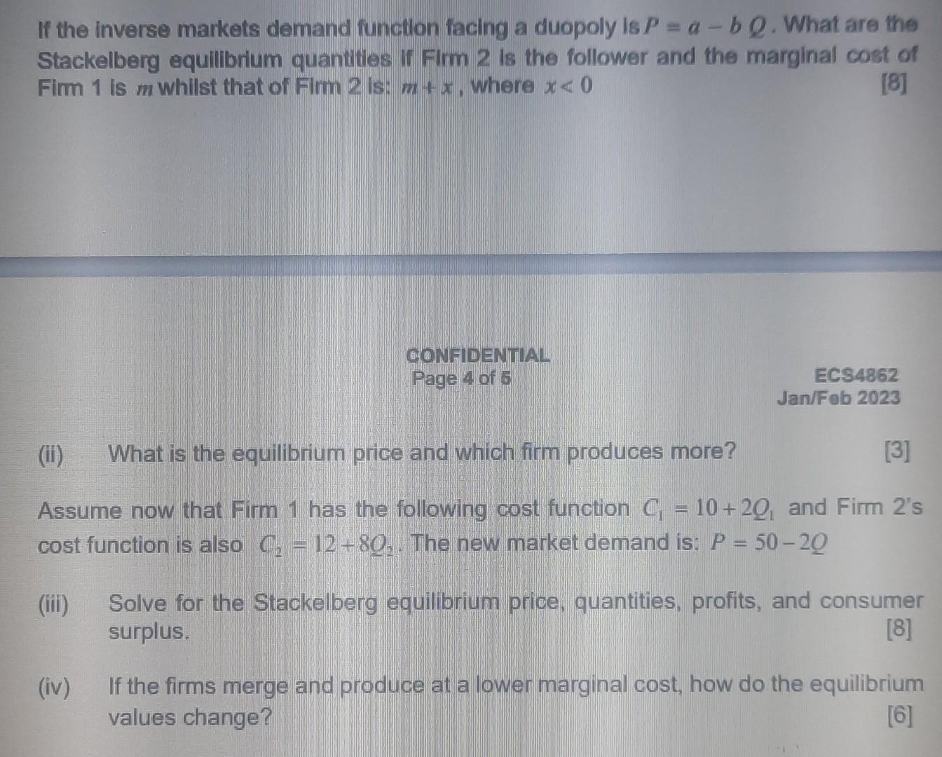 Solved If the inverse markets demand function facing a | Chegg.com