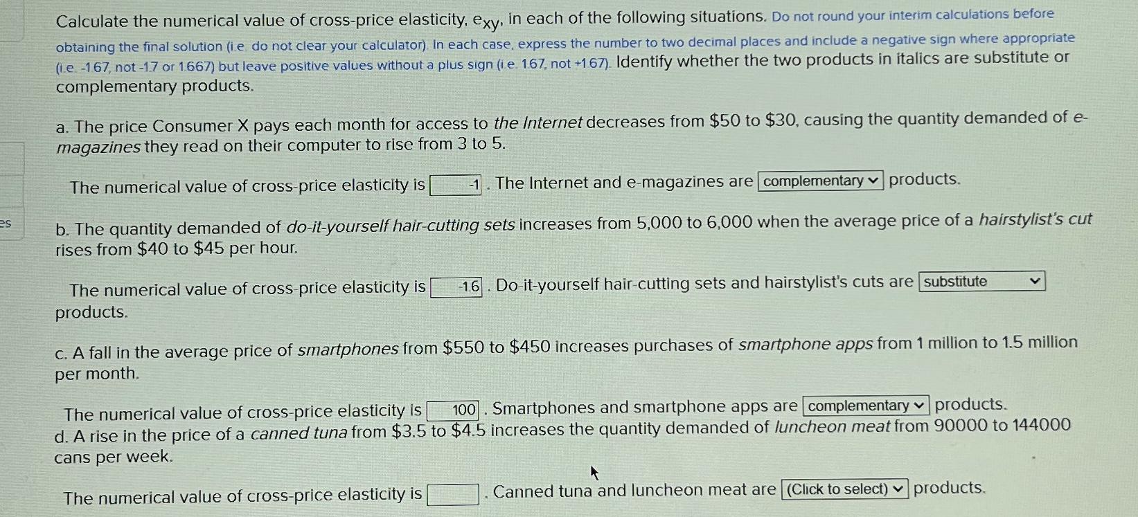 Solved Calculate the numerical value of cross-price | Chegg.com