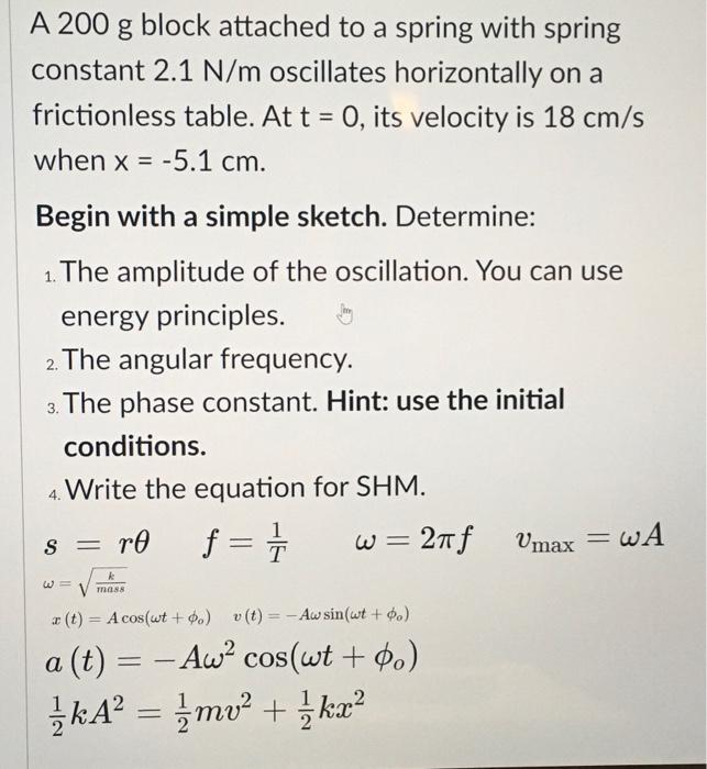 Solved A 200 g block attached to a spring with spring | Chegg.com