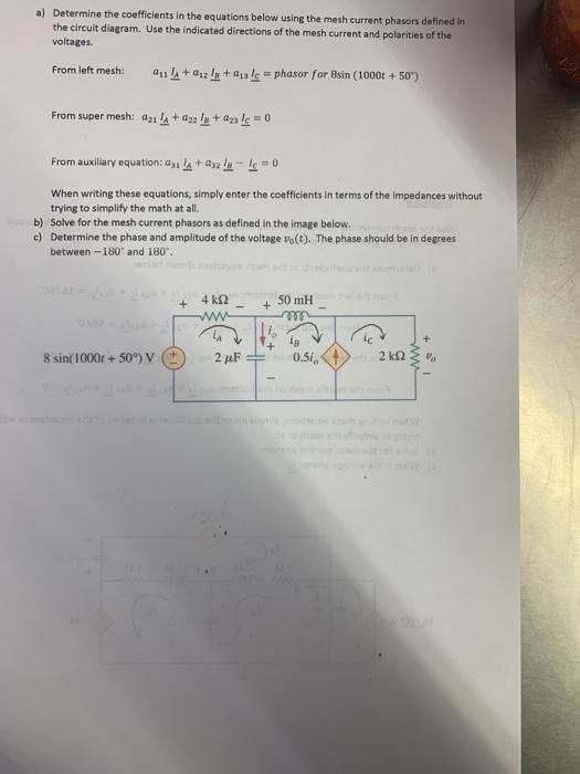 Solved a) Determine the coefficients in the equations below | Chegg.com