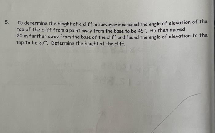 Solved To determine the height of a cliff, a surveyor | Chegg.com