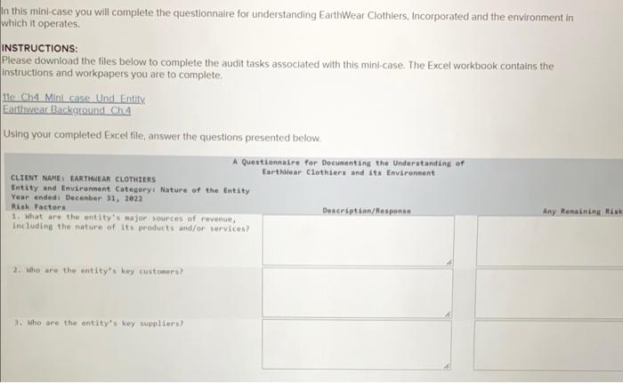 Solved in this mini-case you will complete the questionnaire | Chegg.com