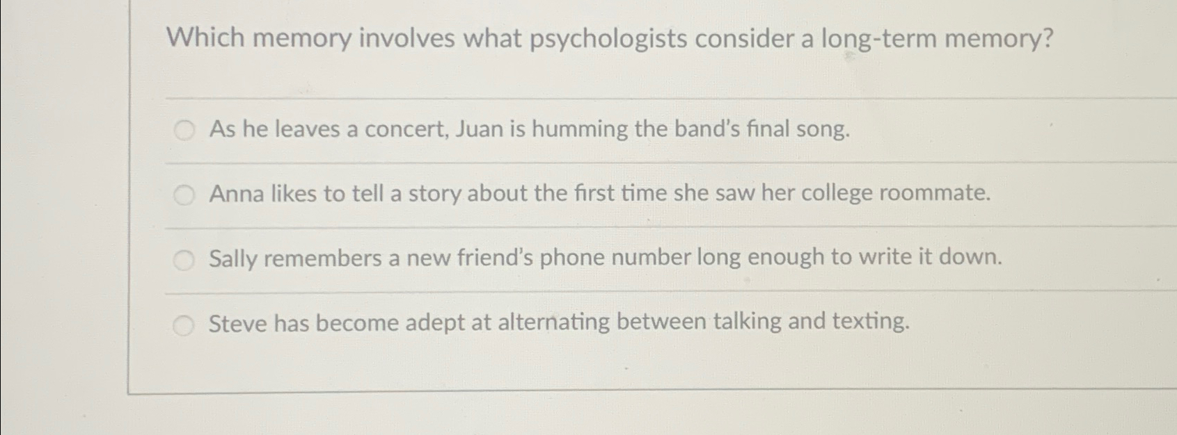 Solved Which memory involves what psychologists consider a | Chegg.com
