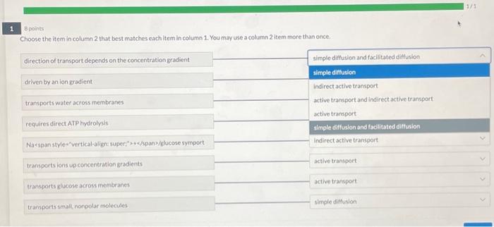 Solved B points Choose the item in column 2 that best | Chegg.com