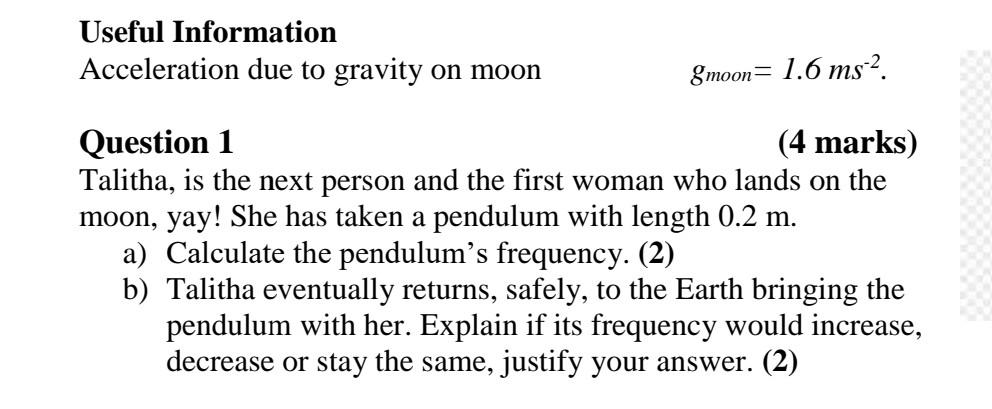 Solved Acceleration due to gravity on moon gmoon =1.6 ms−2. | Chegg.com