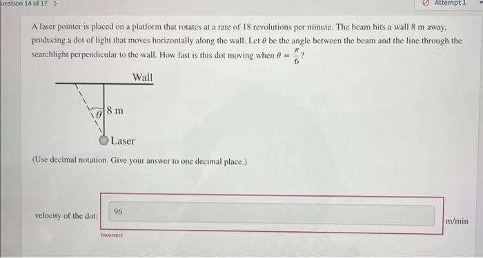 Solved producing a dot of light that moves horizontally | Chegg.com