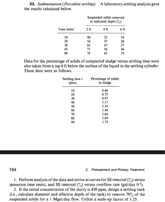Solved 4 ft 16 40 54 37 47 III. Sedimentation (flocculent | Chegg.com