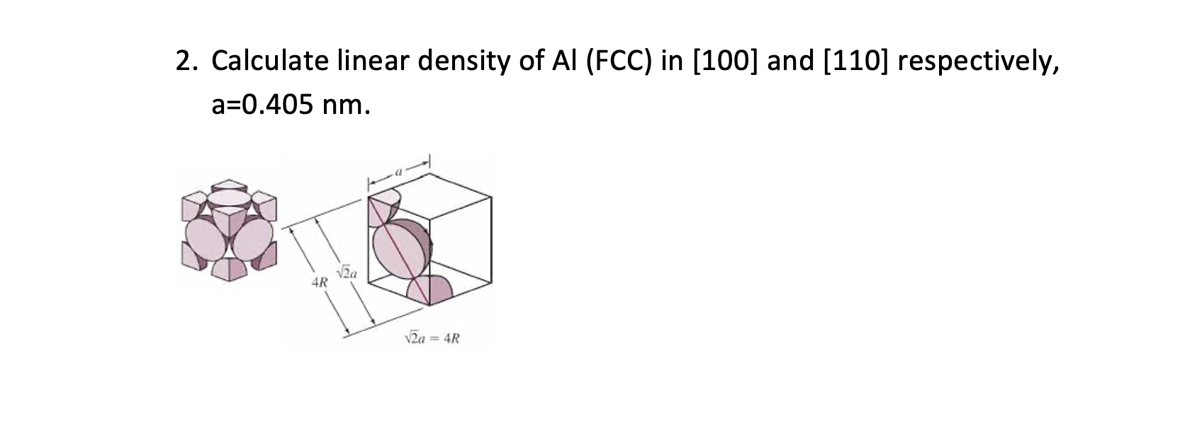Solved Calculate linear density of AI (FCC) ﻿in [100] ﻿and | Chegg.com