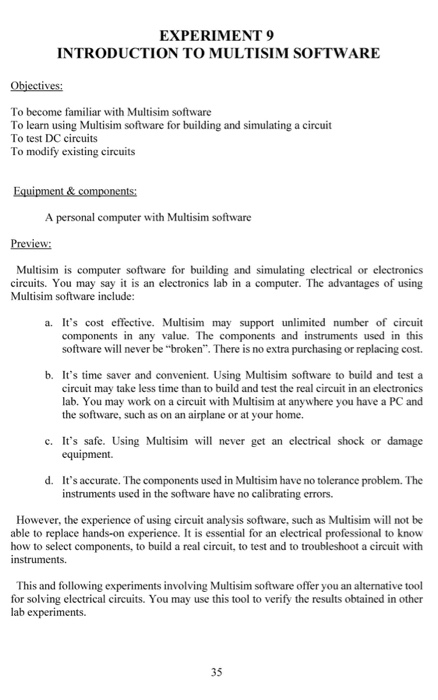 Solved EXPERIMENT 9 INTRODUCTION TO MULTISIM SOFTWARE | Chegg.com