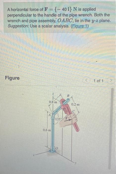 [Solved]: A horizontal force of ( mathbf{F}= {-40 mathrm