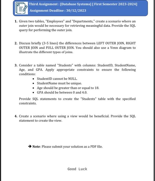 Solved Third Assignment : [Database Systems] [ First | Chegg.com