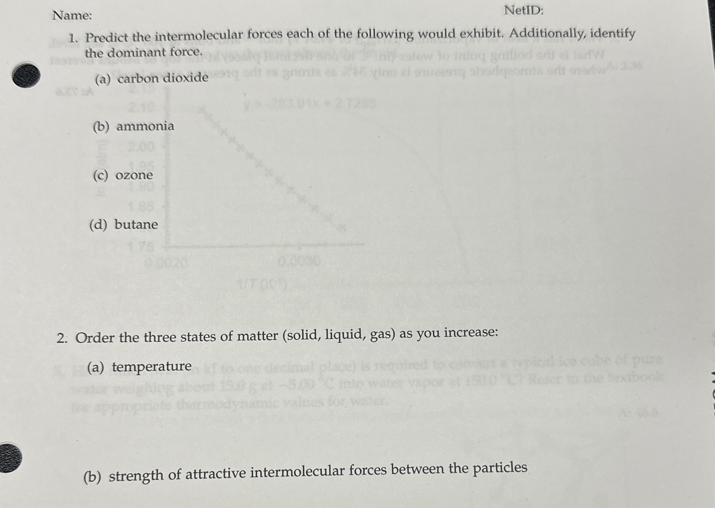 Solved Name:NetID:Predict the intermolecular forces each of | Chegg.com