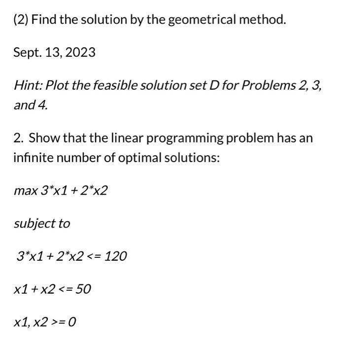 Solved (2) Find the solution by the geometrical method. | Chegg.com