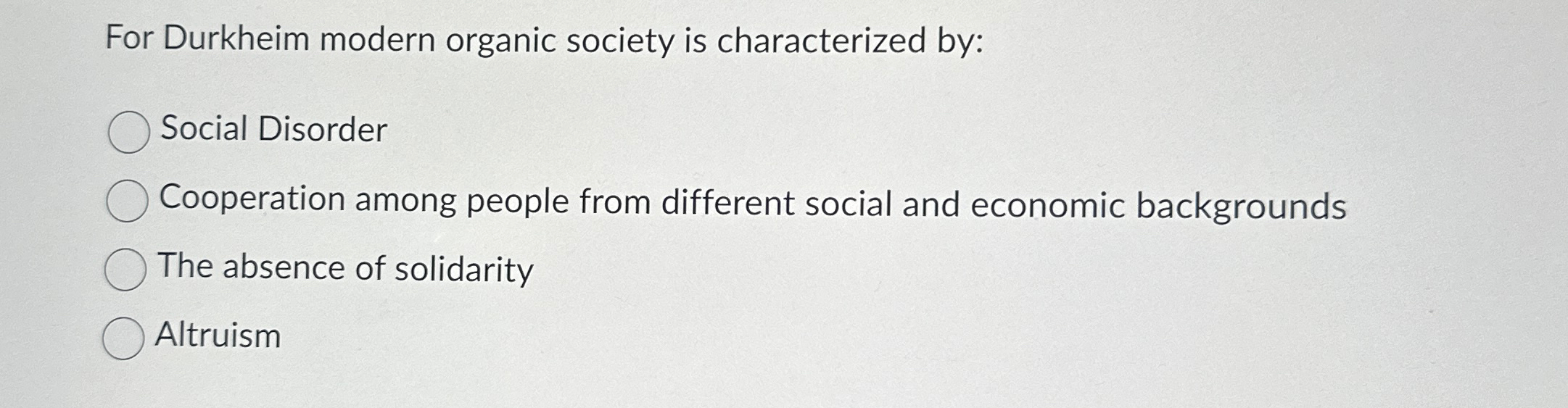 Solved For Durkheim modern organic society is characterized | Chegg.com