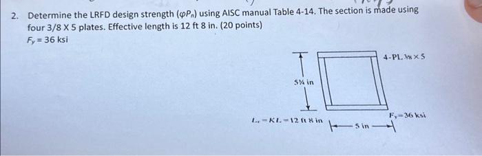 Solved 2. Determine the LRFD design strength (Pn) using AISC | Chegg.com