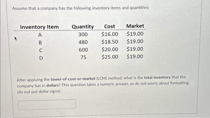 Solved Assume that a company has the following inventory | Chegg.com