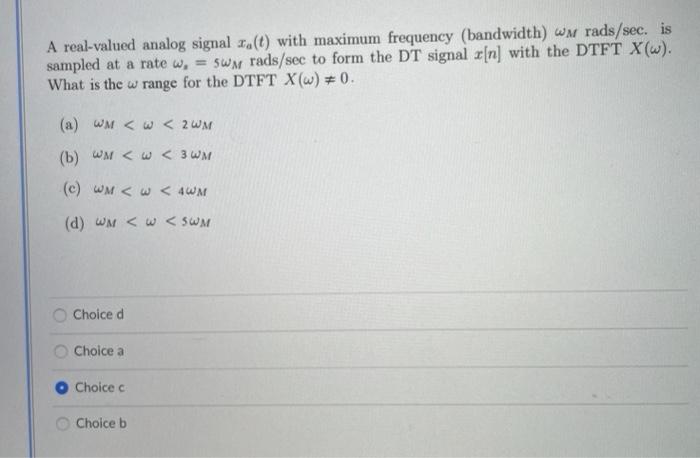 Solved A real-valued analog signal xa(t) with maximum | Chegg.com