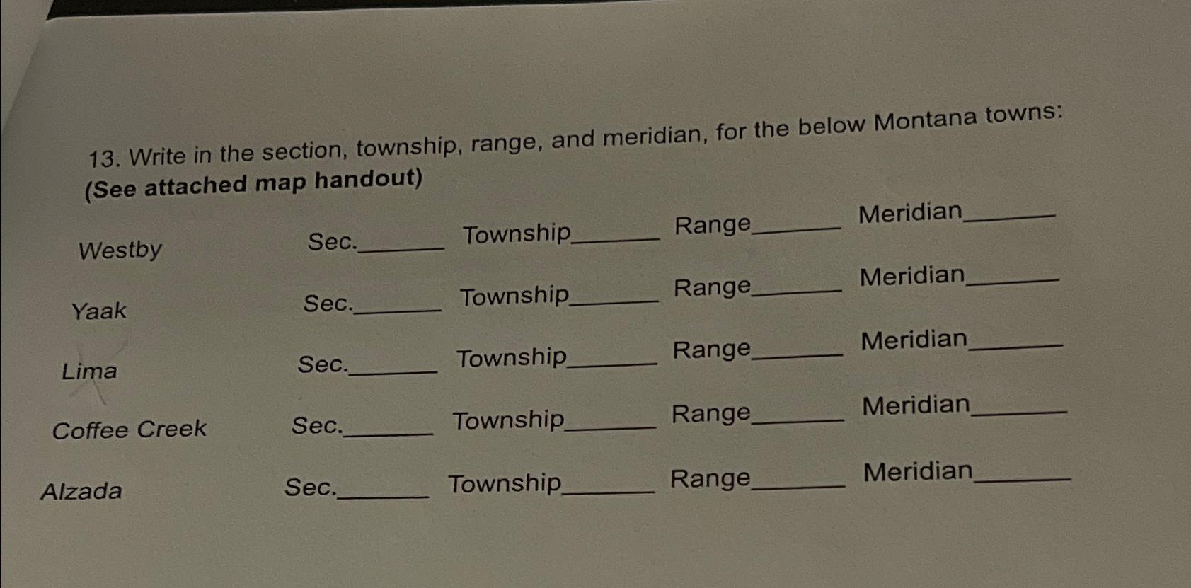 Write in the section, township, range, and meridian, | Chegg.com