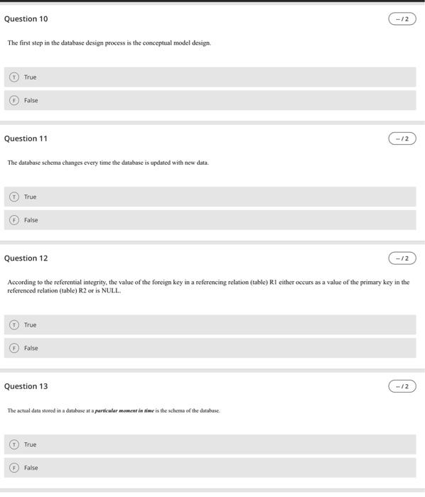 Solved Question 10 -/2 The first step in the database design | Chegg.com