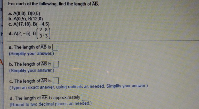 Solved For each of the following, find the length of AB. a. | Chegg.com