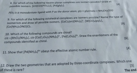 Solved For which of the following square-planar complexes | Chegg.com