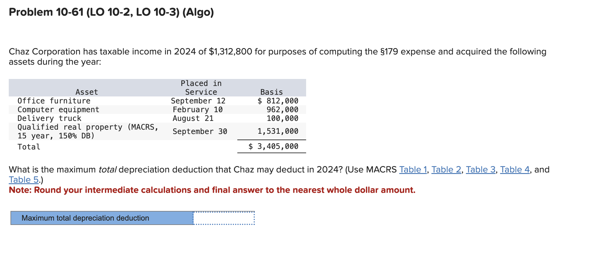Solved Problem 10-61 (LO 10-2, LO 10-3) (Algo)Chaz | Chegg.com Solved Problem 10-61 (LO 10-2, LO 10-3) (Algo)Chaz | Chegg.com