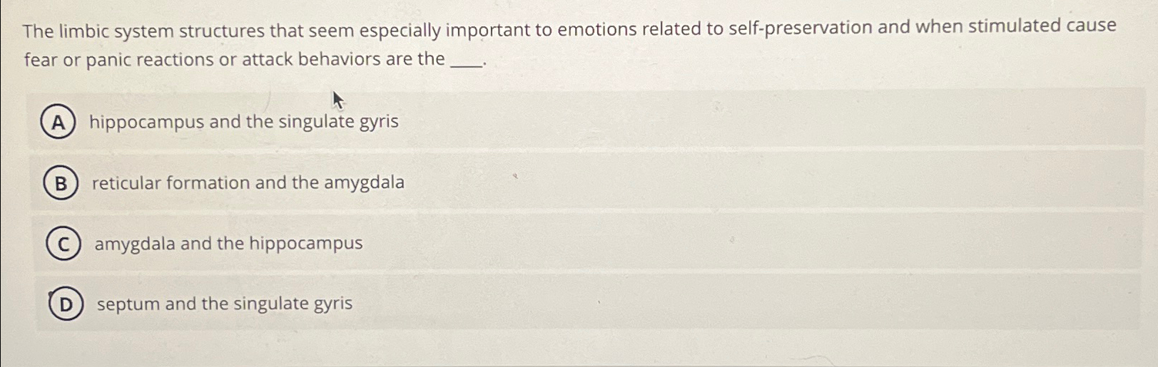 Solved The limbic system structures that seem especially | Chegg.com