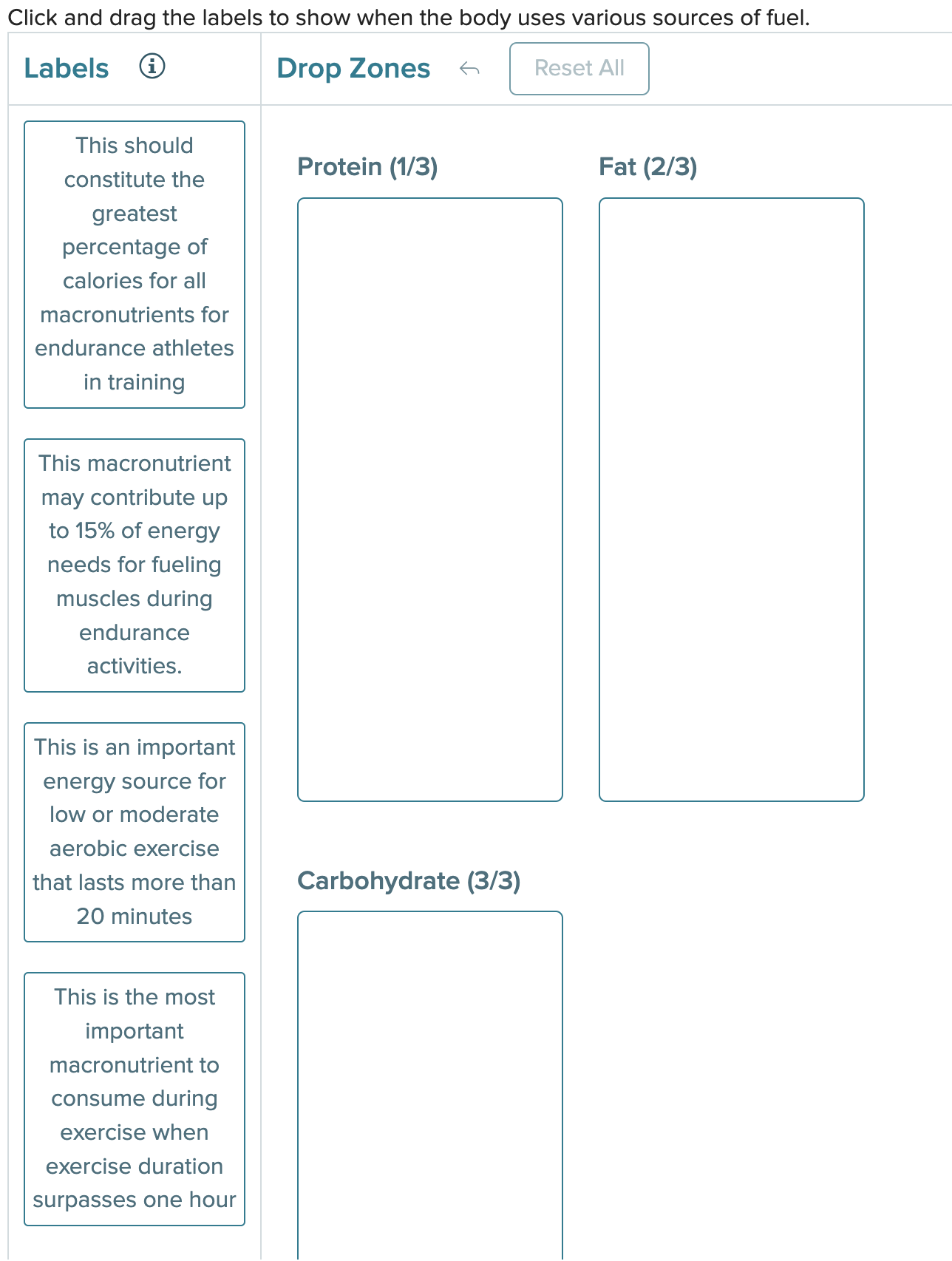 Solved Click and drag the labels to show when the body uses | Chegg.com