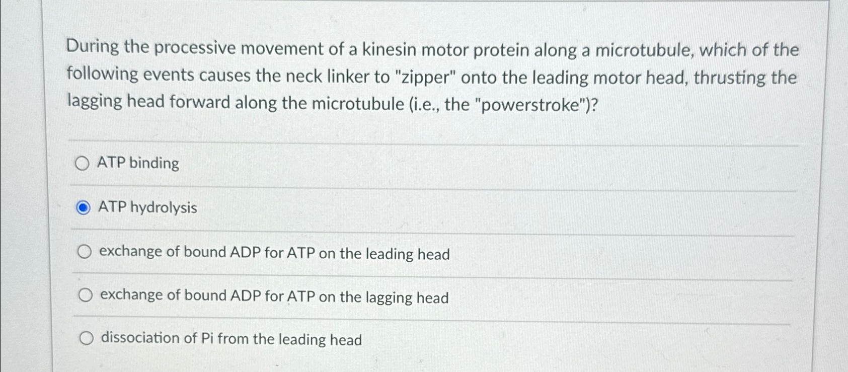 Solved During the processive movement of a kinesin motor | Chegg.com