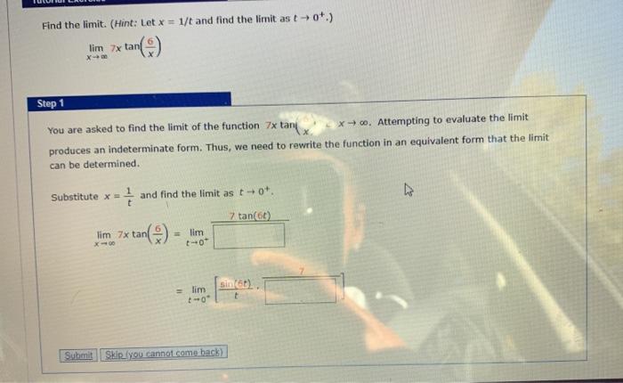 Solved Find the limit. (Hint: Let x = 1/t and find the limit | Chegg.com