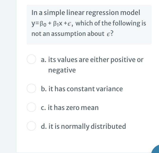 Solved In a simple linear regression model y=bo + B1X +e, | Chegg.com